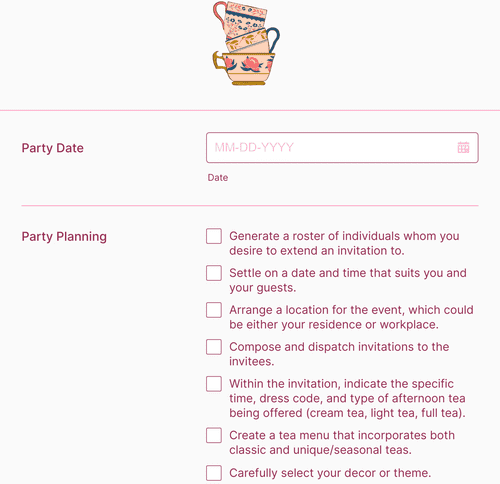 Tea Party Checklist Form Template | Jotform