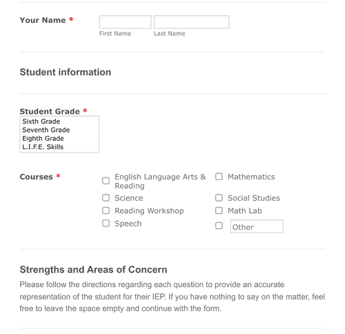 Teacher Input for IEP Form Template | Jotform