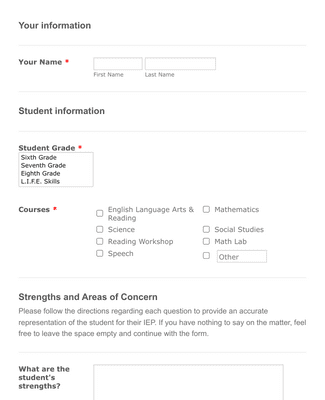 Teacher Input for IEP Form Template | Jotform
