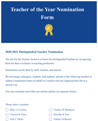 Teacher of the Year Nomination Form Template | JotForm