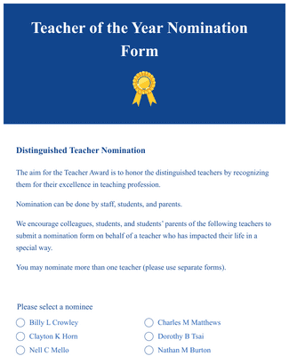 Teacher of the Year Nomination Form Template | Jotform