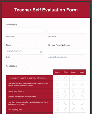 Teacher Self Evaluation Form Template | Jotform