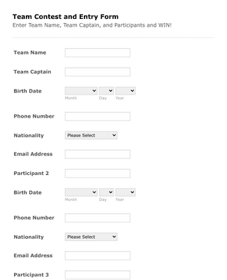 Team Contest Entry Form Template | Jotform