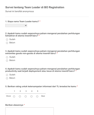 Team Lead Evaluation Form in Indonesian Template Formulir | Jotform