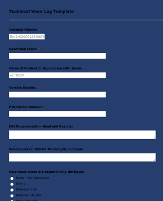 Technical Work Log Template Form Template | Jotform