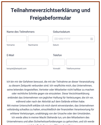 Teilnahmeverzichtserklärung und Freigabeformular Formularvorlage | Jotform