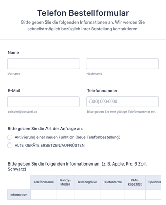 Telefon Bestellformular Formularvorlage | Jotform