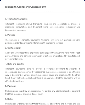Telehealth Counseling Consent Form Template | Jotform