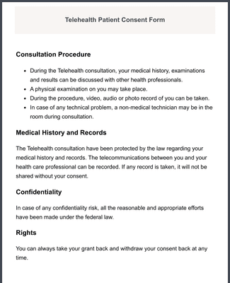 Telehealth Patient Consent Form Template | Jotform