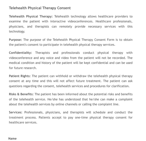 Telehealth Physical Therapy Consent Form Template | Jotform