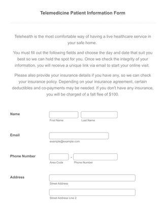 Telemedicine Patient Information Form Template | Jotform