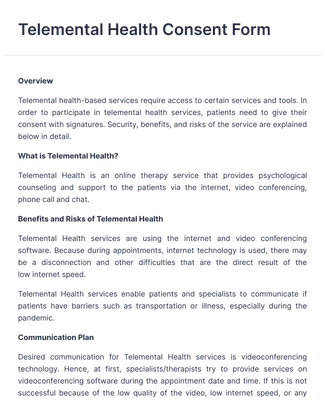 Telemental Health Consent Form Template | Jotform
