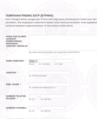 TEMPAHAN PREMIS Form Template | Jotform