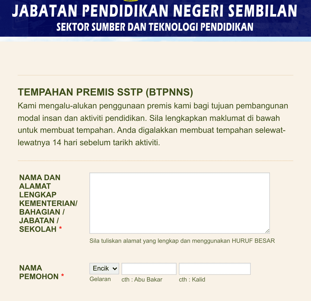 TEMPAHAN PREMIS SSTP-JPNS (BTPNNS) Form Template | Jotform