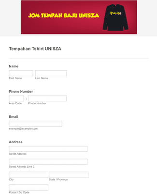 Tempahan Tshirt Form Template | Jotform