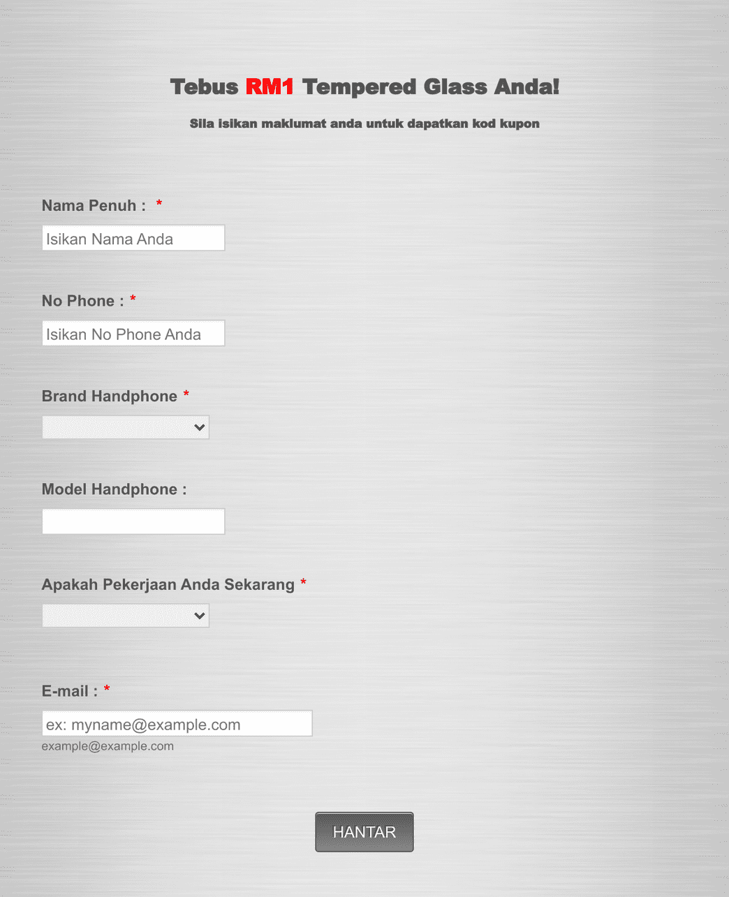 Temperd Glass Promo Seringgit Form Template | Jotform