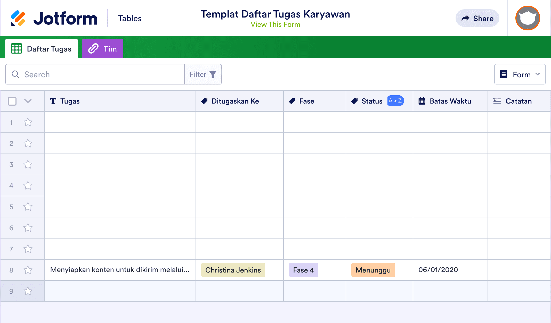Templat Daftar Tugas Karyawan Template | Jotform Tables