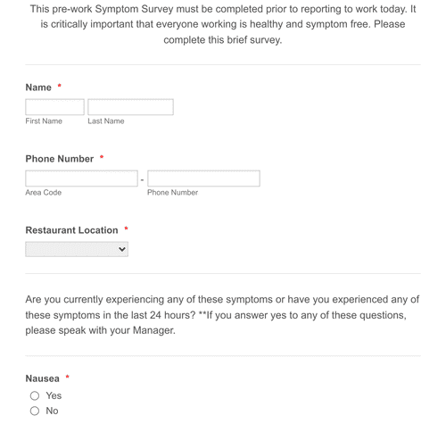 TEMPLATE COVID-19 Health Screening - Daily Form Template | Jotform