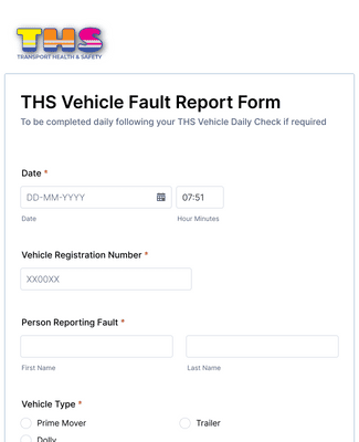 Template F M THS Vehicle Fault Report Form Template | Jotform