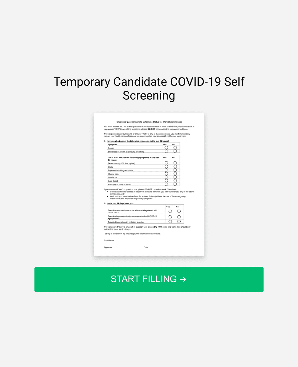 Temporary Candidate COVID-19 Self Screening Form Template | Jotform