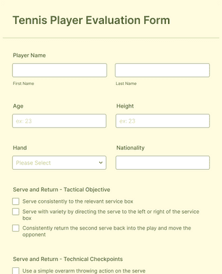 Tennis Player Evaluation Form Template | Jotform