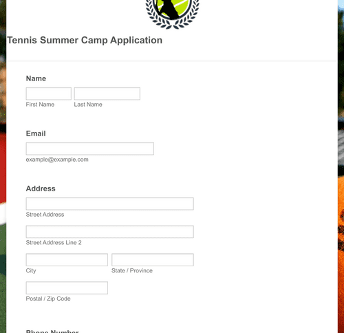 Tennis Summer Camp Application Form Template | Jotform