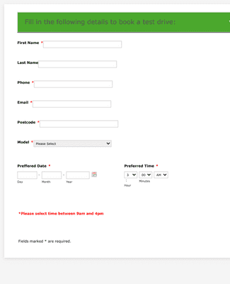 Test Drive Booking Form Template | Jotform