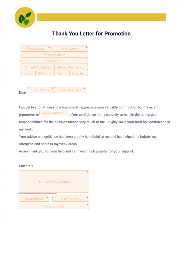 Thank You Letter for Promotion - Sign Templates | Jotform