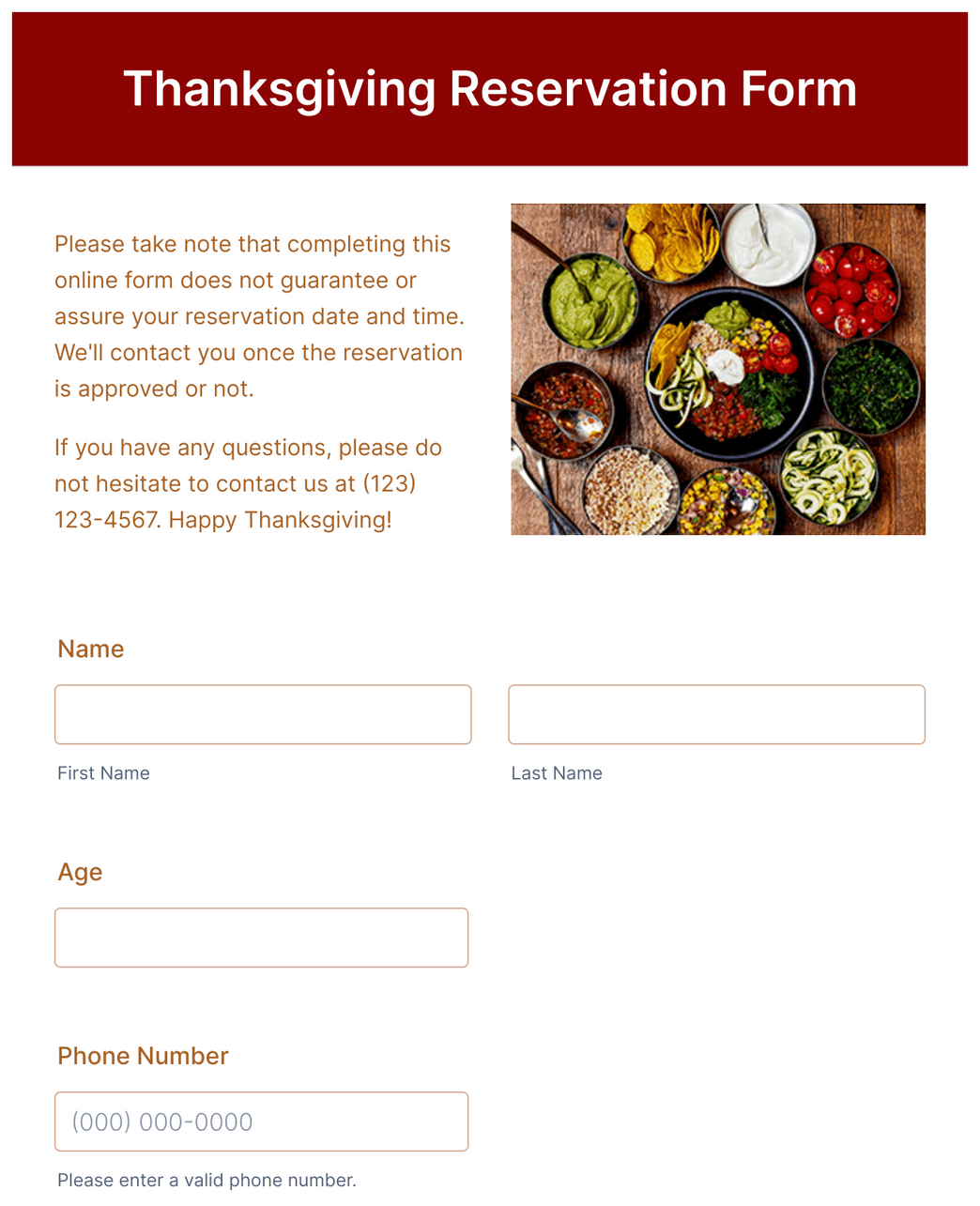 Thanksgiving Reservation Form Template | Jotform