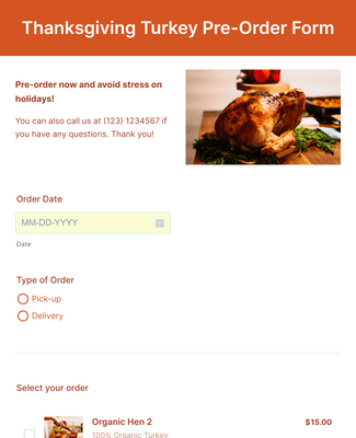 Thanksgiving Turkey Pre-Order Form Template | Jotform