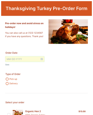 Thanksgiving Turkey Pre-Order Form Template | Jotform
