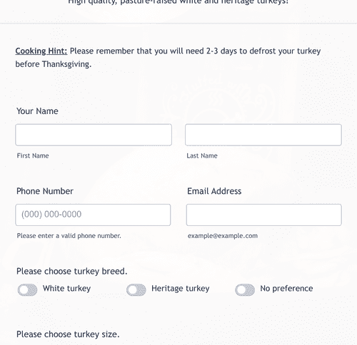Thanksgiving Turkey Reservation Form Template | Jotform