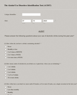 The Alcohol Use Disorders Identification Test (AUDIT) Form Template ...