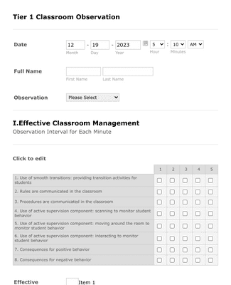 Tier 1 Classroom Observation Form Template | Jotform