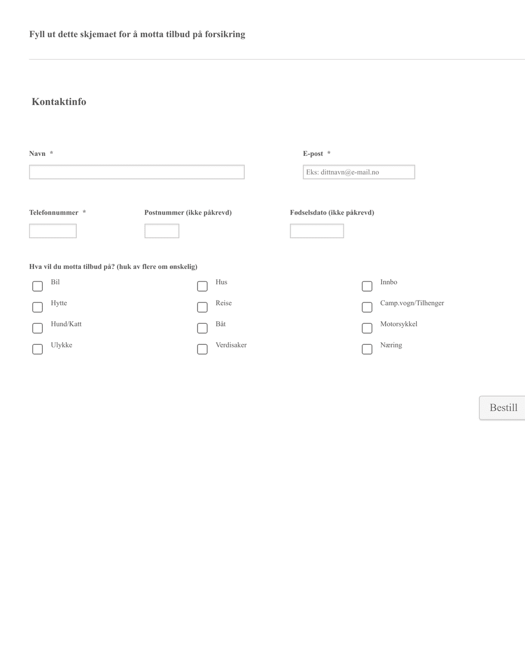 Tilbudsskjema forsikring Form Template | Jotform