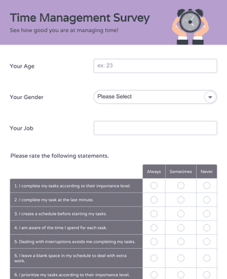 Time Management Survey Form Template | Jotform