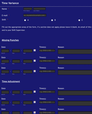 Time Variance Form Template | Jotform