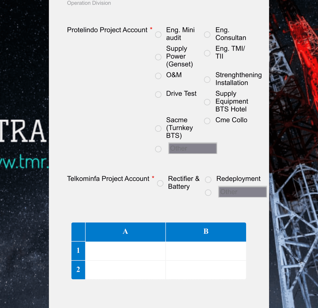 TMR PROJECT - OPERATION Template Formulir | Jotform