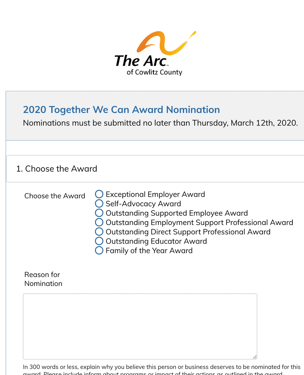 Together We Can Award Nomination Form Template | Jotform