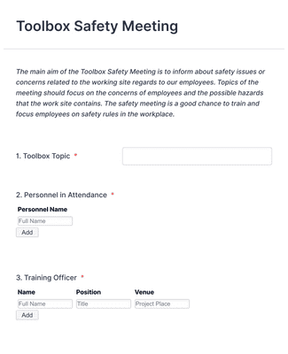 Toolbox Safety Meeting Form Template | JotForm