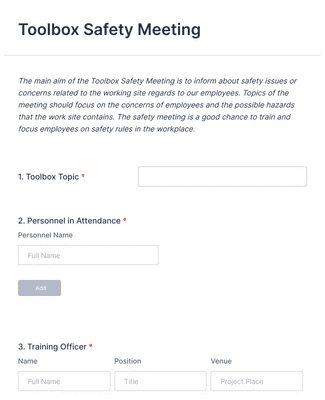 Toolbox Safety Meeting Form Template | Jotform