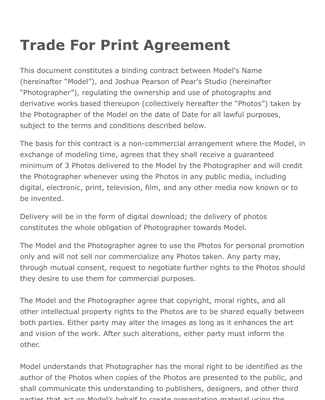 Trade For Print Agreement Form Template | JotForm