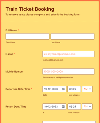 Train Ticket Booking Form Template | Jotform