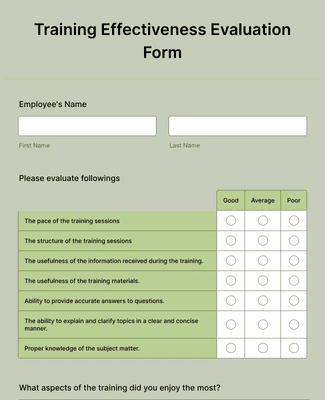 Training Effectiveness Evaluation Form Template | Jotform