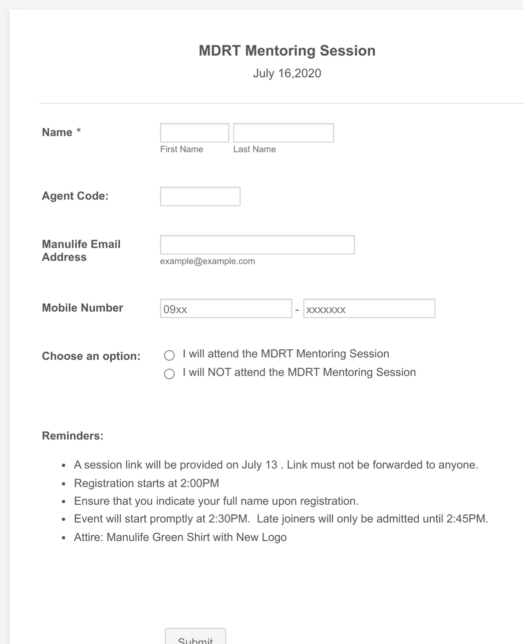 Training Jotform Form Template | Jotform