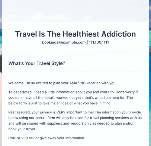 Travel Questionnaire Form Template | Jotform