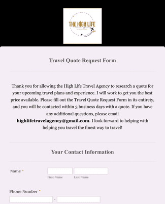 Travel Quote Request Form Template | Jotform