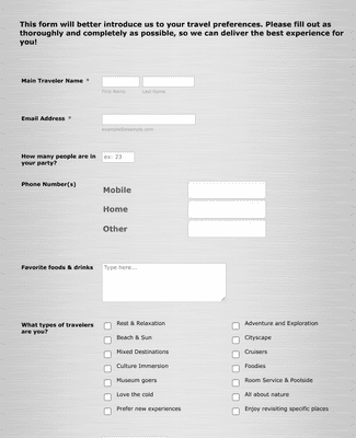 Traveler Preferences Form Template | Jotform
