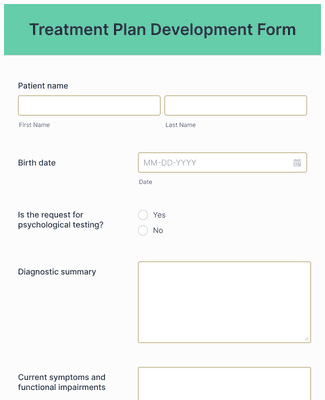 Treatment Plan Development Form Template | Jotform