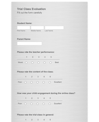Trial Class Evaluation Form Template | Jotform